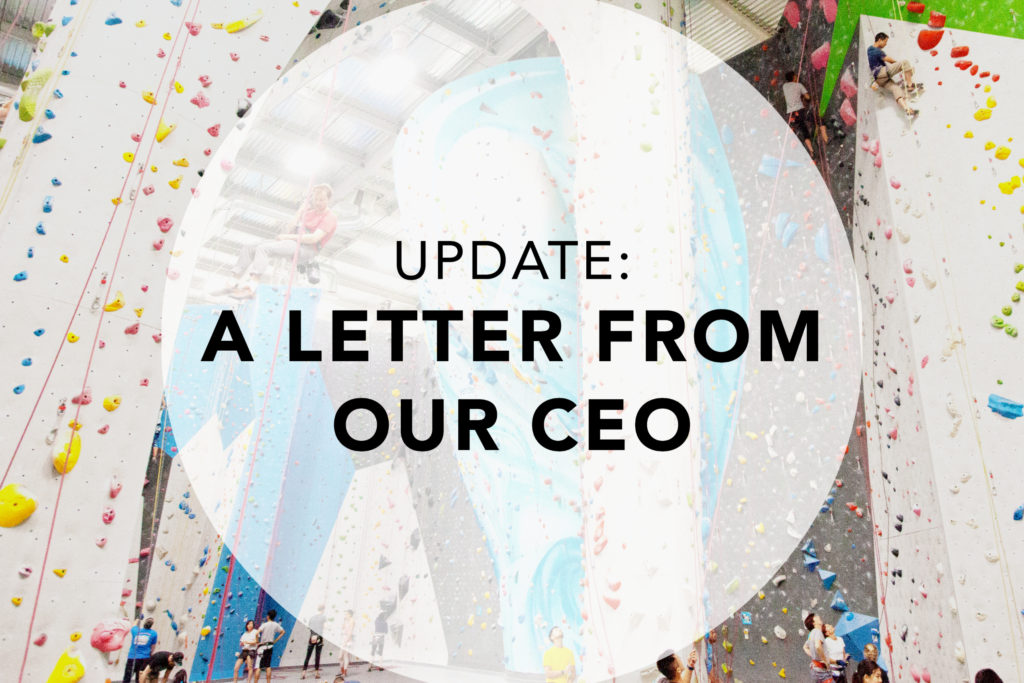 A Letter from our CEO 10/23/20 - Sender One Climbing